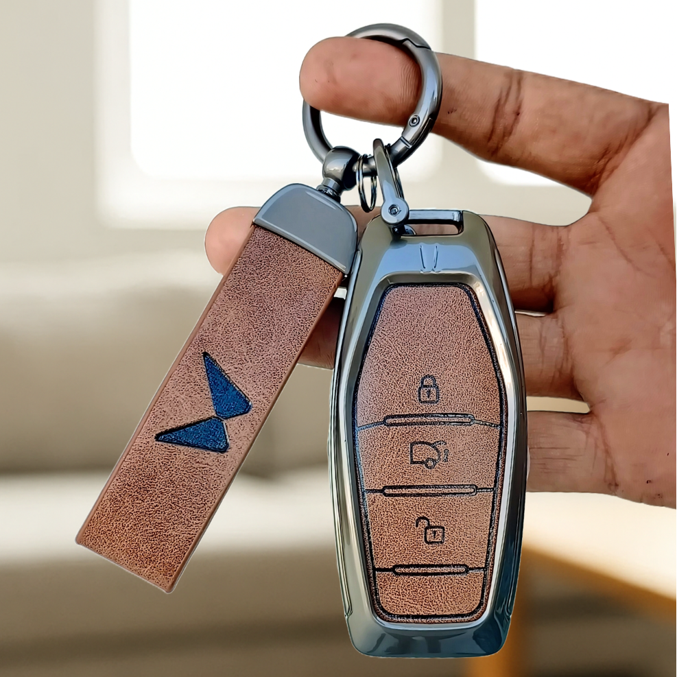 Mahindra XUV 500 Key Cover | Metal Leather | 3 Button Smart Key – Cartense