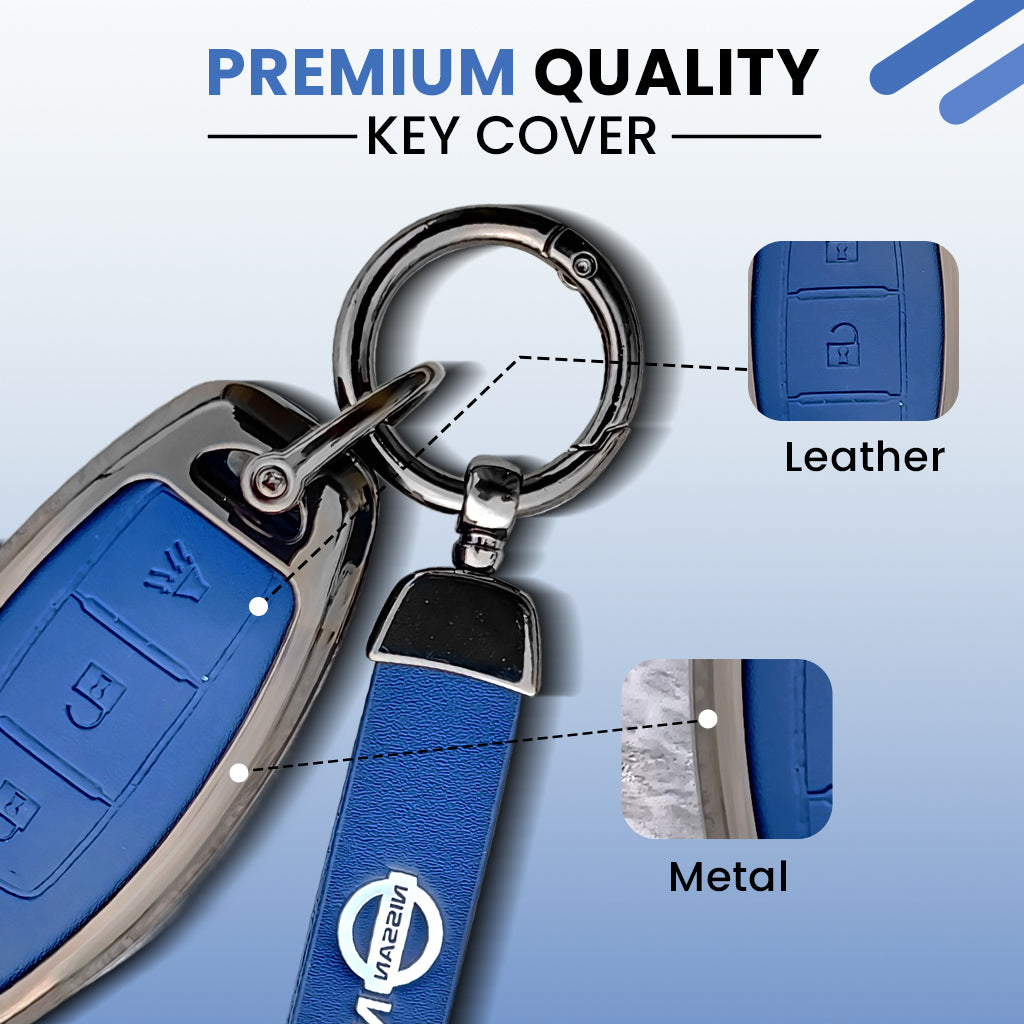 Metal Leather Car Key Cover For Nissan Magnite, Micra, Sunny, Teana 3 ...