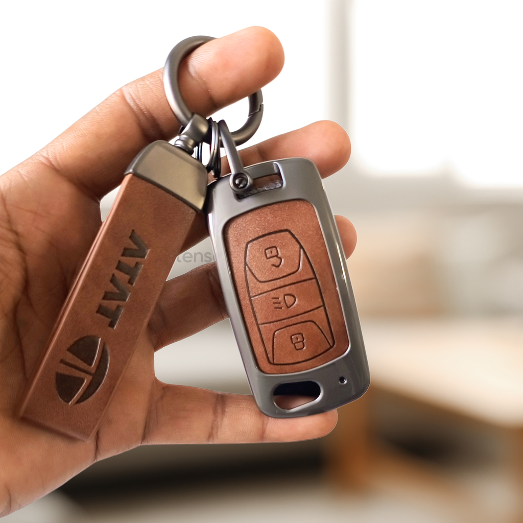 Metal Leather Car Key Cover For TATA Arai, Safari, Tiago, Zest, Bolt ...