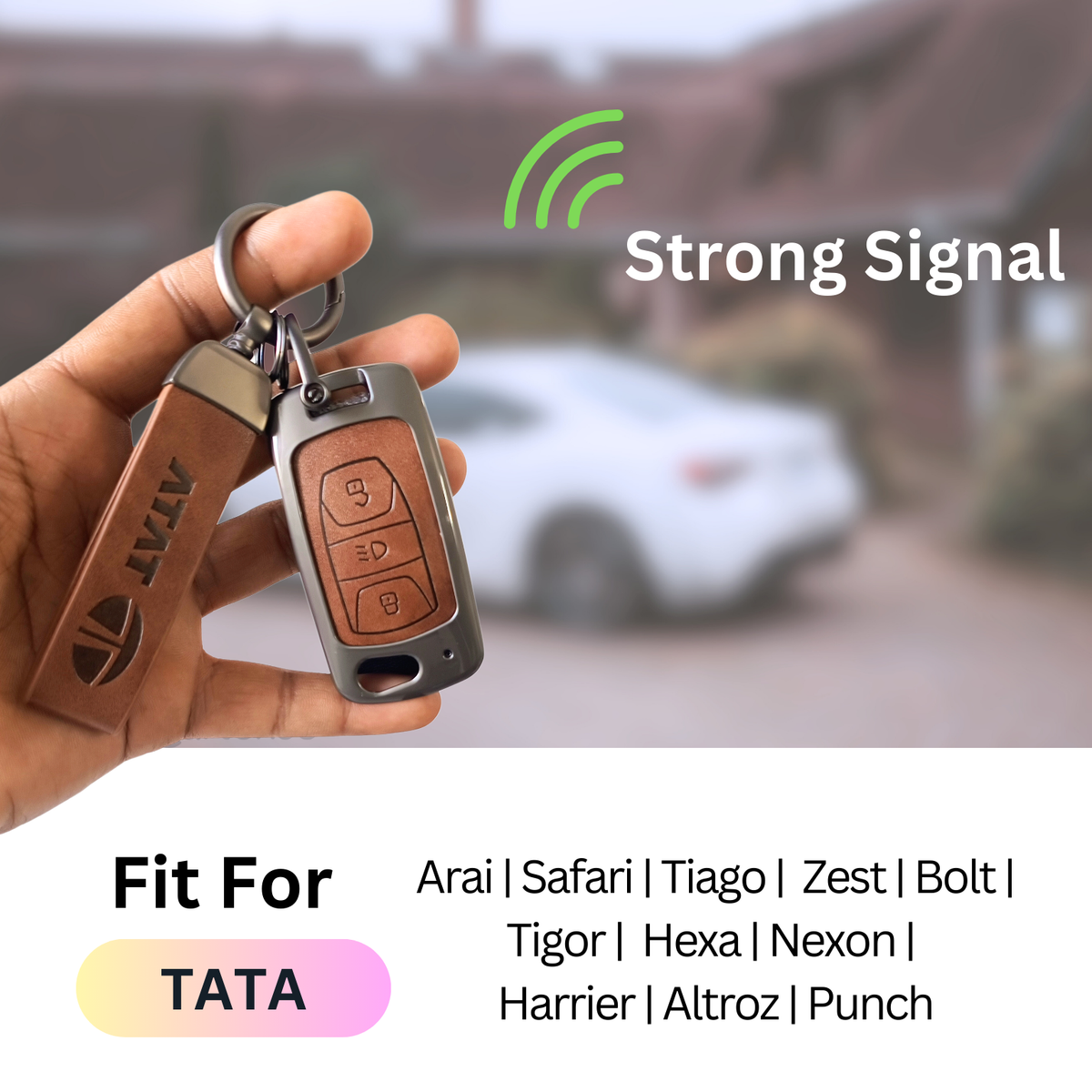 Metal Leather Car Key Cover For TATA Arai, Safari, Tiago, Zest, Bolt ...