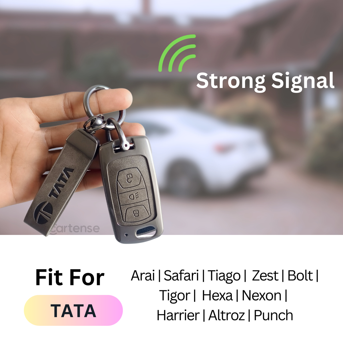 Metal Leather Car Key Cover For TATA Arai, Safari, Tiago, Zest, Bolt ...