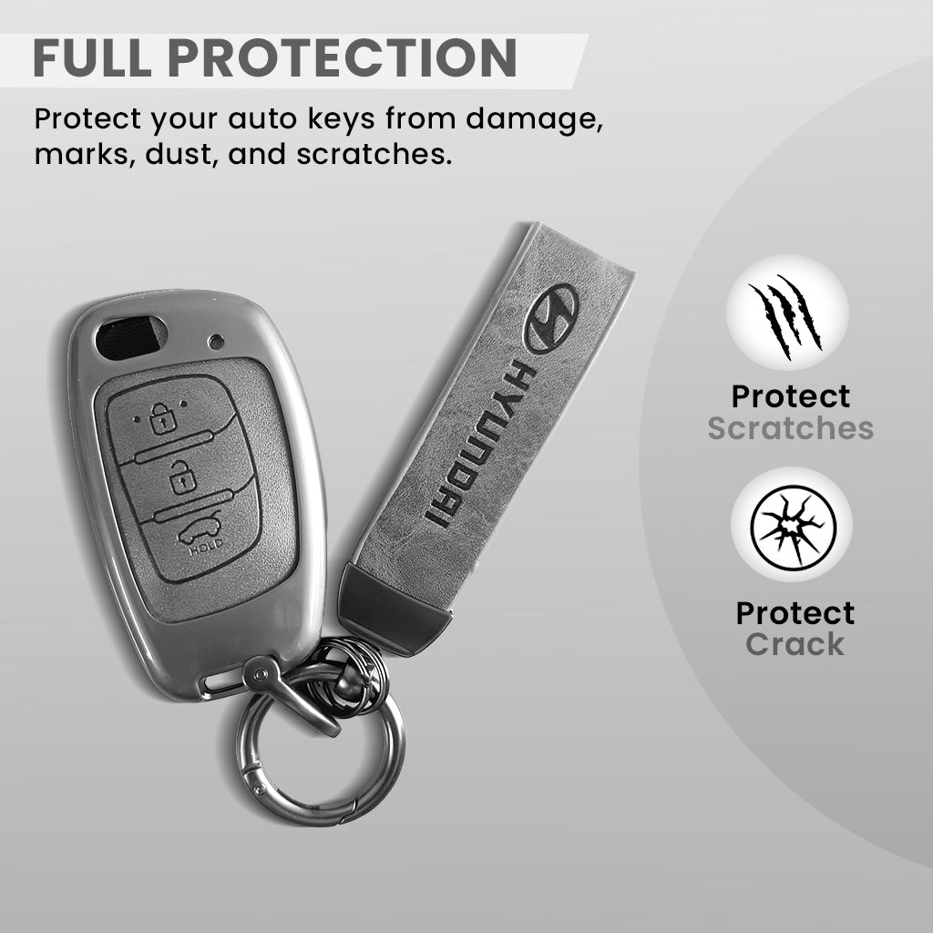 Metal Leather Car Key Cover Compatible With Creta, Venue, Aura, i20,Gr ...