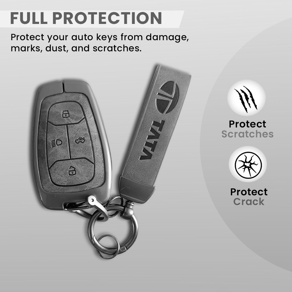 Metal Leather Car Key Cover For TATA Punch, Tiago, Altroz, Nexon, Harr ...